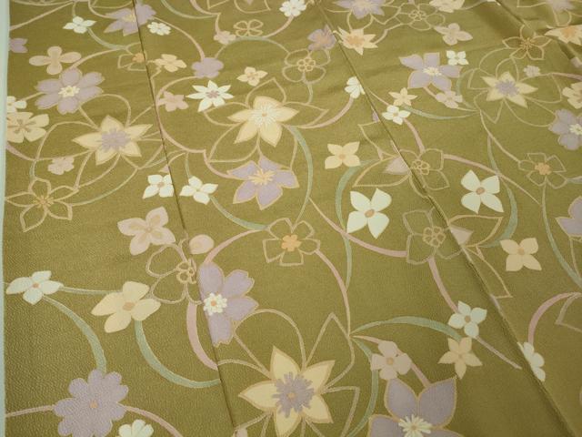 平和屋着物□極上 小紋 花尽くし 榛色地 鬼しぼ縮緬 逸品 DZAA8460kh5