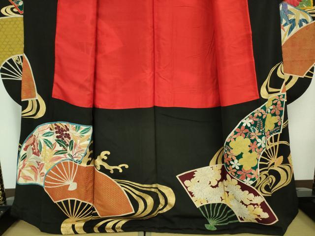 平和屋本店□極上 アンティーク 大正ロマン 振袖 駒刺繍 手刺繍 扇面流水花