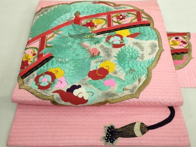 平和屋着物■極上　アンティーク　大正ロマン　九寸名古屋帯　総刺繍　龍　金糸　逸品　DZAA8550kh5