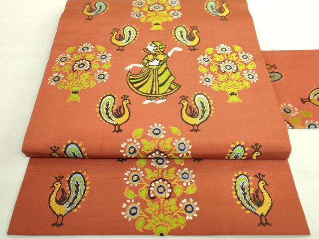 平和屋着物■極上　西陣　川島織物　九寸名古屋帯　人物花鳥文　逸品　DZAA8561kh5