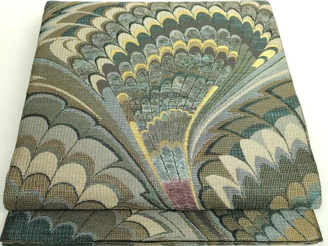 平和屋着物■極上　両面　六通柄袋帯　モール　螺鈿箔　孔雀羽文　狩猟文　金銀糸　逸品　DZAA8573kh5