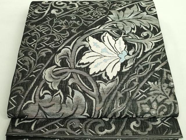 平和屋着物■極上　六通柄袋帯　花唐草　黒地　銀糸　上代49万　反端・紙タグ付き　逸品　DZAA8581kh5
