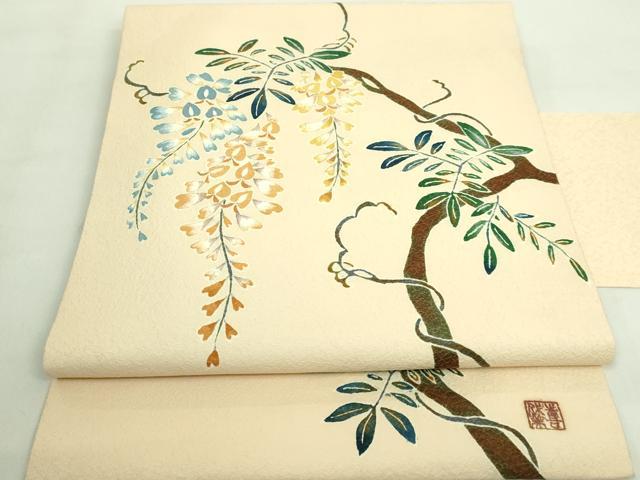 平和屋着物■極上　九寸名古屋帯　作家物　藤花房　枝葉　蜂蜜色地　逸品　DZAA8584kh5