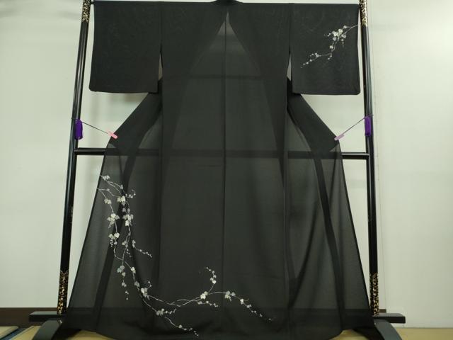 平和屋着物■極上　夏物　訪問着　絽縮緬　蔦の葉文　黒地　金彩　逸品　DZAA8666kh5