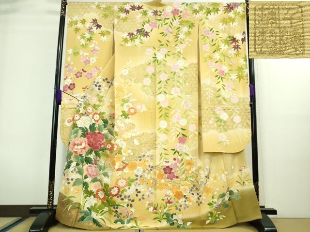 平和屋本店■極上　創業460年・千總　振袖　駒刺繍　吉祥花文　蜂蜜色地　暈し染め　金彩　三越扱い　逸品　DZAA8669kh5