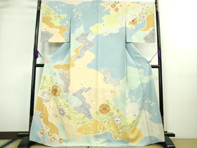 平和屋本店■極上　創業460年・千總　訪問着　駒刺繍　道長花唐草文　勿忘草色地　金彩　逸品　DZAA8671kh5