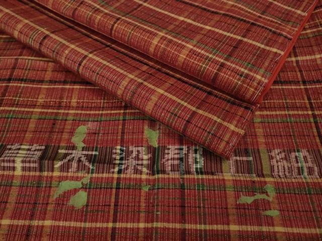 平和屋本店■極上　郡上紬　草木染　格子　反端付き　逸品　未使用　DZAA8676kh5