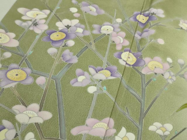 平和屋着物■極上　訪問着　友禅　作家物　枝花文　暈し染め　柳茶色地　逸品　DZAA8686kh5 平和屋着物□極上 訪問着 友禅 作家物 枝花文 暈し染め