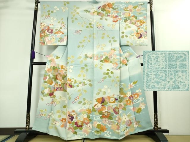 平和屋本店■極上　創業460年・千總　訪問着　駒刺繍　吉祥花文　水色地　暈し染め　金彩　松坂屋扱い　逸品　DZAA8696kh5