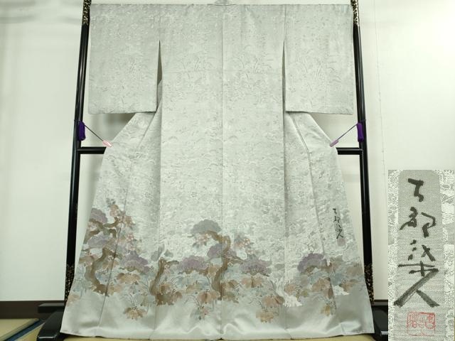 平和屋本店■極上　山岡古都・古都染人　染織美術品　薬墨染　天目織　お召　訪問着　松竹梅　逸品　DZAA8744kh5