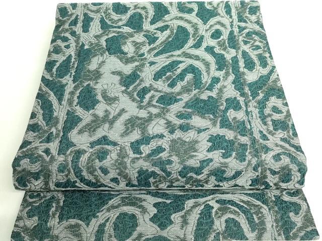 平和屋本店■極上　世界的友禅作家　千地泰弘　九寸開き名古屋帯　千地天女　百入茶色地　銀糸　逸品　DZAA8754kh5