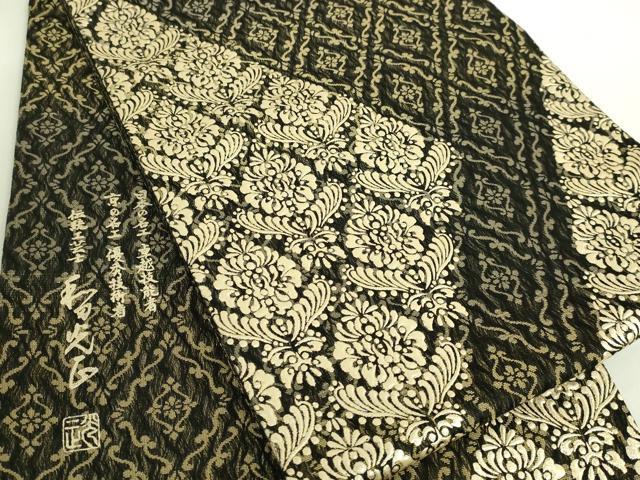 平和屋本店■極上　金彩友禅　卓越技能者・名工・和田光正　太鼓柄袋帯　洋花文　黒地　金彩　逸品　DZAA8757kh5