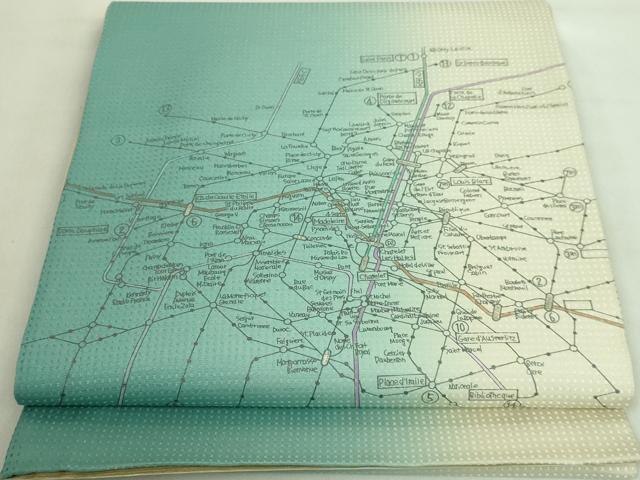 平和屋着物■極上　太鼓柄袋帯　パリ　地下鉄　メトロ　市松ドット　反端・紙タグ付き　逸品　DZAA8787kh5