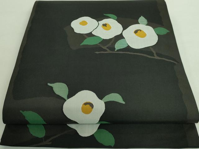 平和屋着物■極上　名門木屋太　今河織物　六通柄袋帯　光琳椿　黒地　逸品　DZAA8788kh5