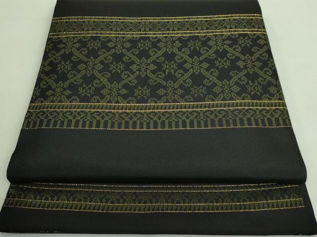 平和屋着物■極上　桝屋高尾　六通柄袋帯　畦地本袋帯　黒地　金糸　逸品　DZAA8791kh5