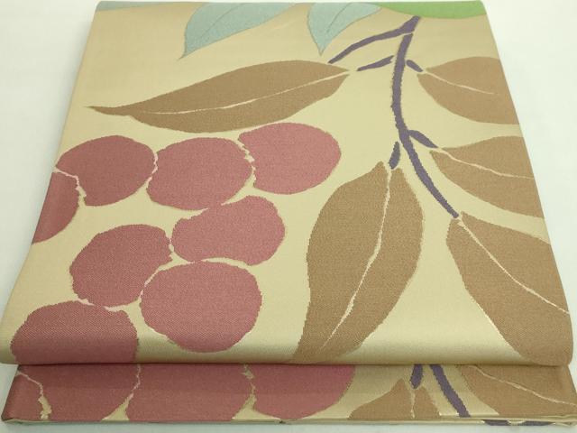 平和屋着物■極上　世界的人形師　辻村寿三郎　ジュサブロー　六通柄袋帯　南天枝葉文　木蘭色地　金糸　逸品　DZAA8795kh5