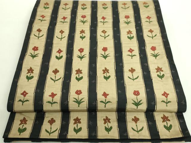 平和屋着物■極上　名門木屋太　今河織物　六通柄袋帯　草花間道　黒地　逸品　DZAA8808kh5