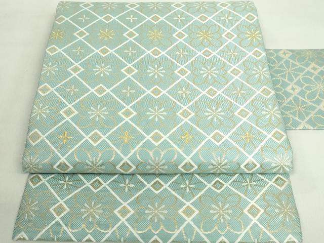 平和屋着物■極上　九寸名古屋帯　花菱文　千草色地　金糸　逸品　DZAA8824kh5