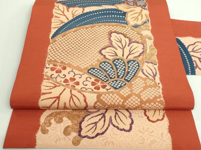 平和屋着物■極上　摺型友禅　京都　多ち花　九寸名古屋帯　微古貝に菊　逸品　DZAA8831kh5