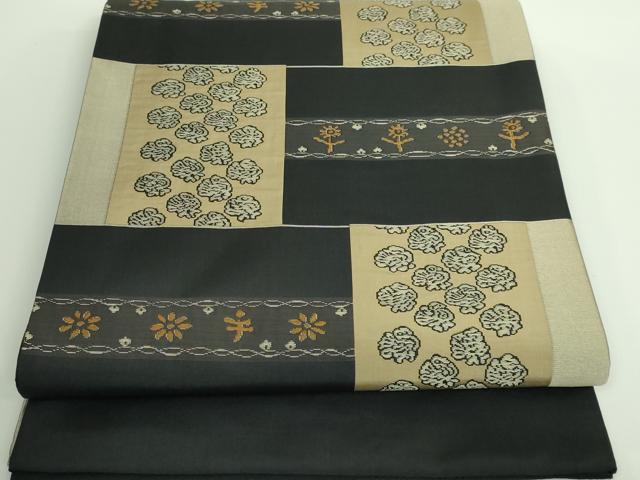 平和屋着物■極上　名門木屋太　今河織物　六通柄袋帯　変わり市松花文　黒地　逸品　DZAA8832kh5
