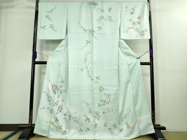 平和屋着物■極上　訪問着　更紗花文　暈し染め　アクアグリーン色地　逸品　未使用　DZAA8878kh5