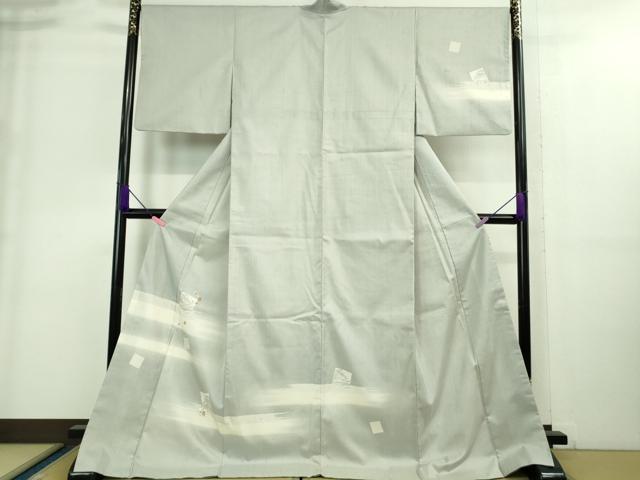 平和屋着物■極上　訪問着　紬地　刺繍　色紙立波花文　白鼠色地　金糸　ロング丈　逸品　DZAA8912kh5
