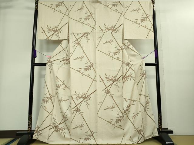 平和屋着物■極上　小紋　型染　笹竹文　砂色地　逸品　DZAA8923kh5