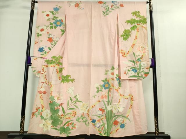 平和屋本店■極上　夏物　アンティーク　大正ロマン　振袖　絽　手刺繍　草花文　金銀糸　逸品　DZAA8931kh5