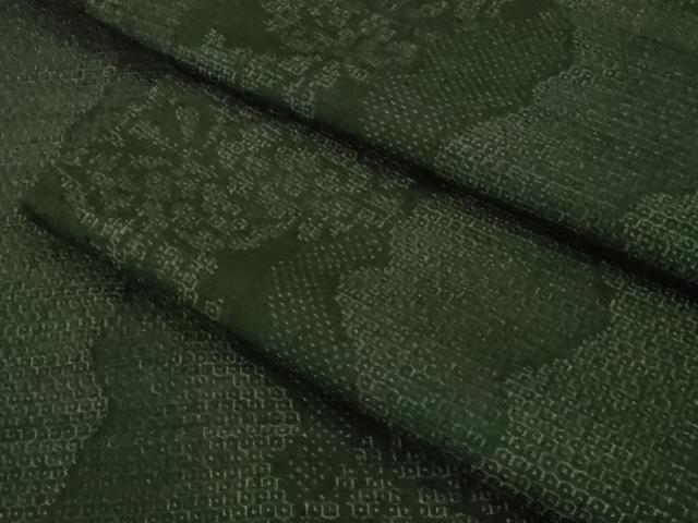 平和屋着物■極上　結城紬　80亀甲　源氏車花文　よろけ縞　黒緑色地　逸品　未使用　DZAA8934kh5