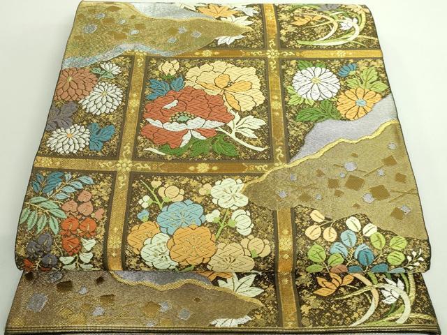 平和屋着物■極上　西陣　川島織物　六通柄　本袋帯　唐織　格子花文　金銀糸　逸品　DZAA8964kh5