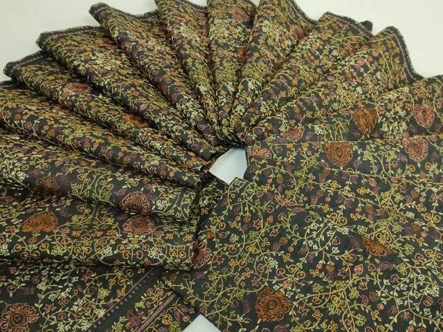 平和屋着物■極上　六通柄袋帯　総刺繍　刺し子　洋花文　黒地　逸品　DZAA8966kh5