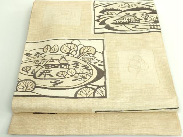 平和屋着物■極上　名門木屋太　今河織物　皆川泰蔵　染色家　六通柄袋帯　風景文　逸品　DZAA8981kh5