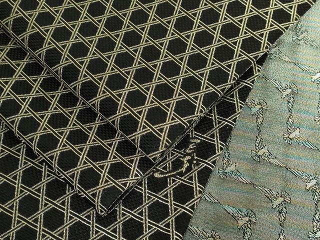 平和屋着物■極上　染色作家　斉藤三才　両面　六通柄袋帯　網目文　三才鳥　黒地　金銀糸　上代41万　反端付き　逸品　DZAA9021kh5