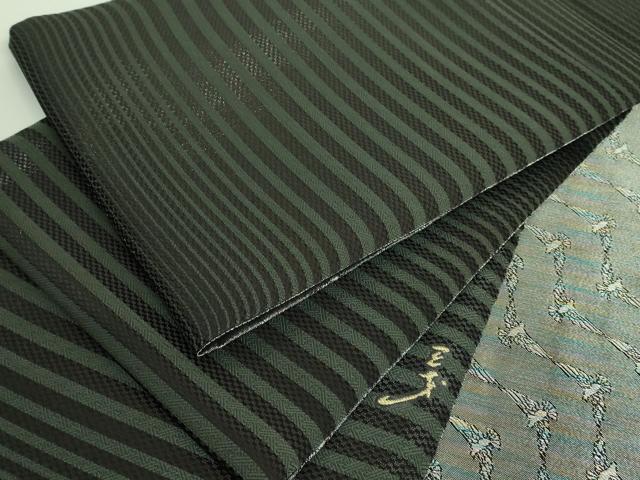 平和屋着物■極上　染色作家　斉藤三才　両面　六通柄袋帯　横段文　三才鳥　黒地　金銀糸　逸品　DZAA9023kh5