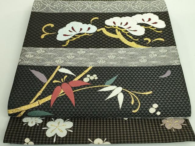 平和屋着物■極上　創業280年　誉田屋源兵衛　六通柄袋帯　唐織　松竹梅　黒地　金糸　逸品　DZAA9031kh5