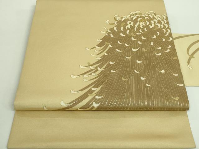 平和屋着物■極上　ジャパンオートクチュール　渡辺雪三郎　塩瀬　九寸名古屋帯　乱菊　桑染色地　金彩　逸品　DZAA9049kh5