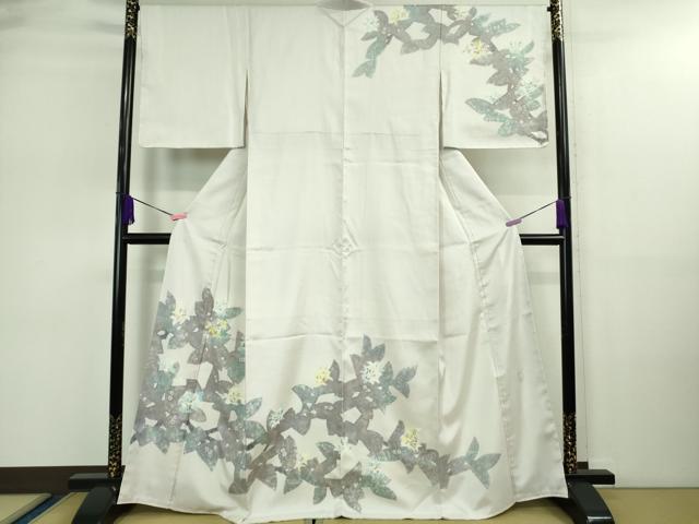 平和屋本店■極上　日本工芸会正会員　染色作家　木原明　訪問着　白山紬　草花文　薄桜色地　逸品　未使用　DZAA9114kh5