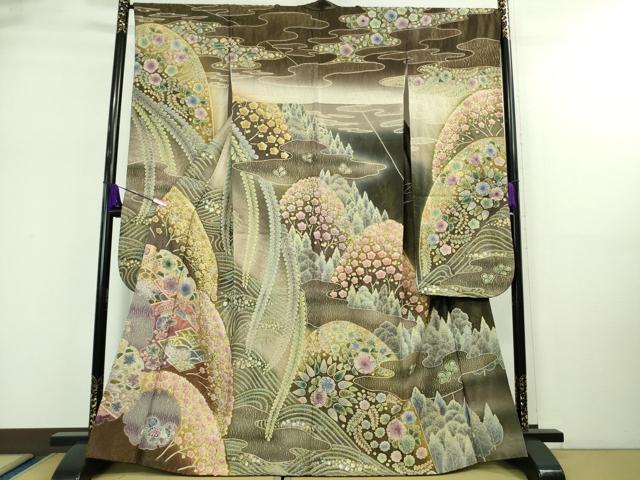 平和屋本店■極上　振袖　辻が花　風景花文　暈し染め　金銀彩　金通し地　逸品　DZAA9116kh5