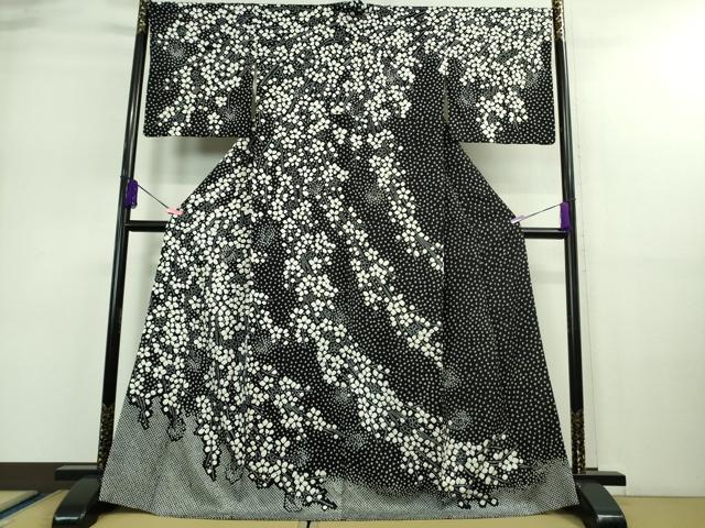 平和屋着物■極上　訪問着　総絞り　枝垂れ花　黒地　逸品　DZAA9140kh5