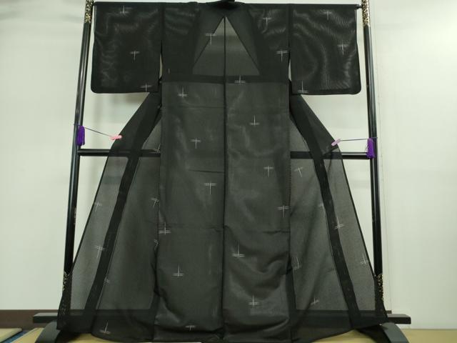 平和屋着物■極上　夏物　絽芭蕉　小紋　縦絽　蜻蛉　トンボ　黒地　逸品　DZAA9160kh5