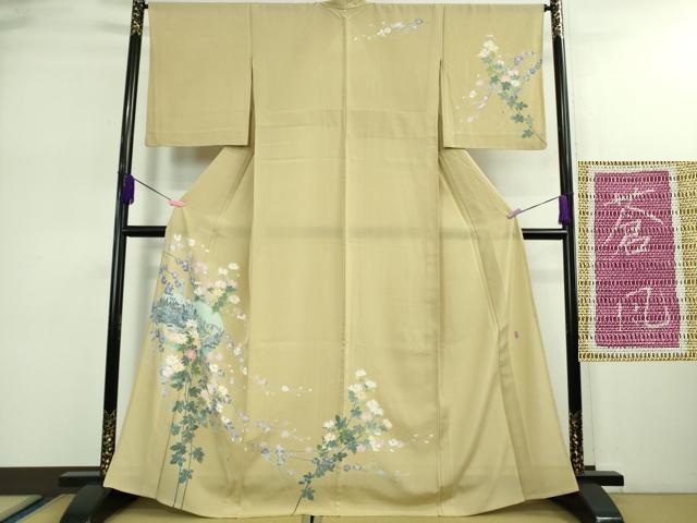 平和屋着物■極上　夏物　十日町友禅作家　岡村蒼風　訪問着　絽　風景枝花文　枯色地　逸品　DZAA9166kh5