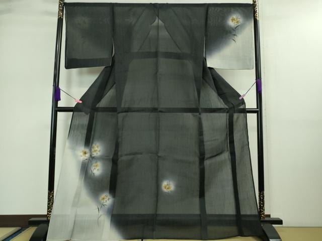 平和屋着物■極上　夏物　訪問着　紗紬　手描き　枝花　濃藍色地　逸品　DZAA9169kh5