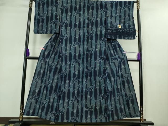 平和屋着物■極上　久留米絣　単衣　綿　正藍絵絣　玩具文様　独楽　反端付き　逸品　未使用　DZAA9171kh5