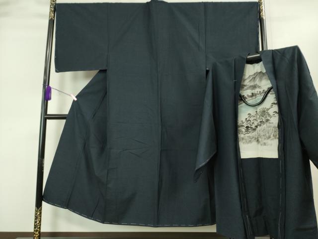 平和屋着物■極上　男性　紬　アンサンブル　長羽織　色無地　濃い藍墨茶色　逸品　未使用　DZAA9205kh5