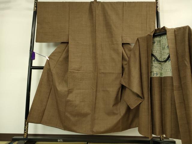 平和屋着物■極上　男性　紬　アンサンブル　長羽織　枇杷茶色　逸品　DZAA9208kh5