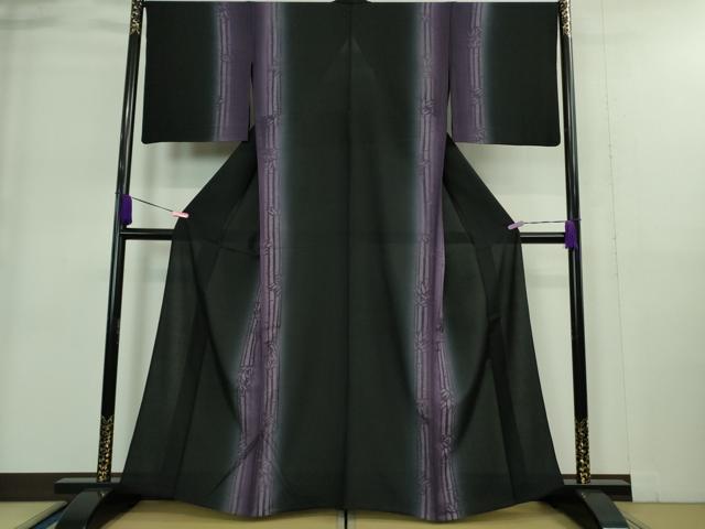 平和屋着物■極上　夏物　紗紬　笹竹間道　黒地　逸品　DZAA9219kh5