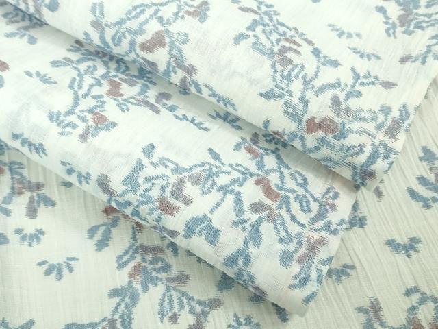 平和屋着物■極上　夏物　本場小千谷ちぢみ　麻　草花文　白地　逸品　DZAA9223kh5