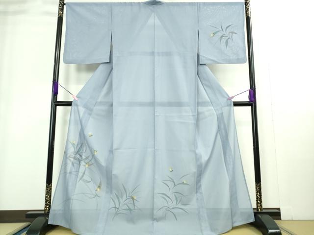 平和屋着物■極上　夏物　訪問着　絽　手描き　蛍　青藤色地　暈し染め　金彩　洗える着物　逸品　DZAA9224kh5