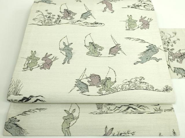 平和屋着物■極上　全通柄　九寸名古屋帯　鳥獣戯画　逸品　DZAA9255kh5