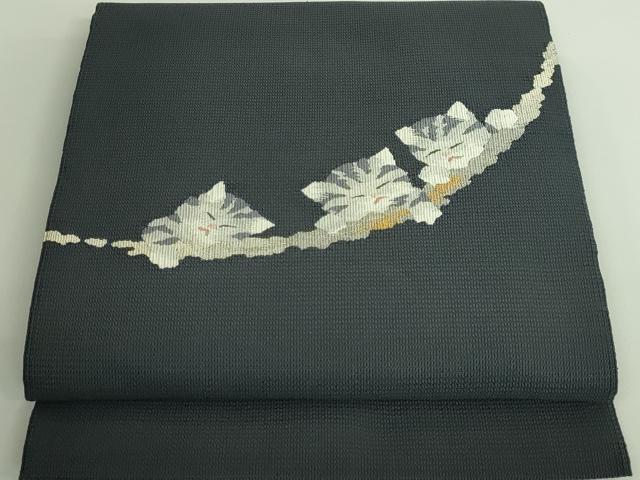 平和屋着物■極上　爪掻き本綴れ　八寸名古屋帯　子猫　羊羹色地　金銀糸　逸品　DZAA9264kh5